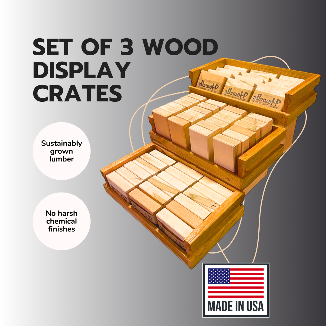 Set of 3 Wood Display Crates + 3 Storage Totes